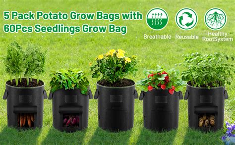 Enbagold 5 Sacs Plantation Pomme De Terre Avec 60 Sacs De Semis 40l