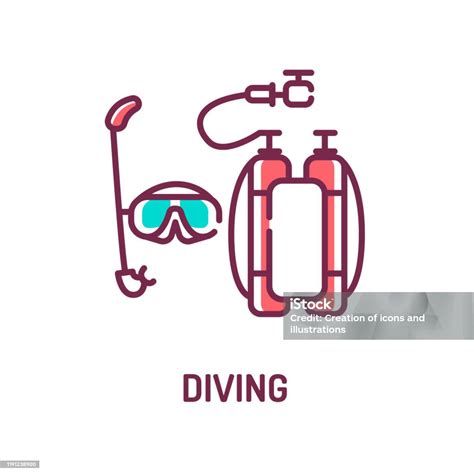 다이빙 컬러 라인 아이콘입니다 수중 인간 활동 마스크 및 레귤레이터 다이빙 스노클링 장비 웹 페이지 모바일 앱 프로모션에 대한 픽토그램 Ui Ux Gui 디자인 요소입니다