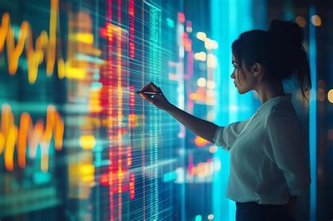 Woman Analyzing Data On A Digital Display Illustration Premium Ai Generated Image