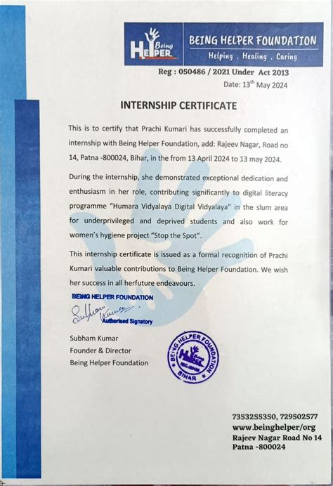 Prachi Kumari On Linkedin Internship Beinghelperfoundation