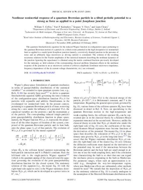 Pdf Nonlinear Noninertial Response Of A Quantum Brownian Particle In A Tilted Periodic