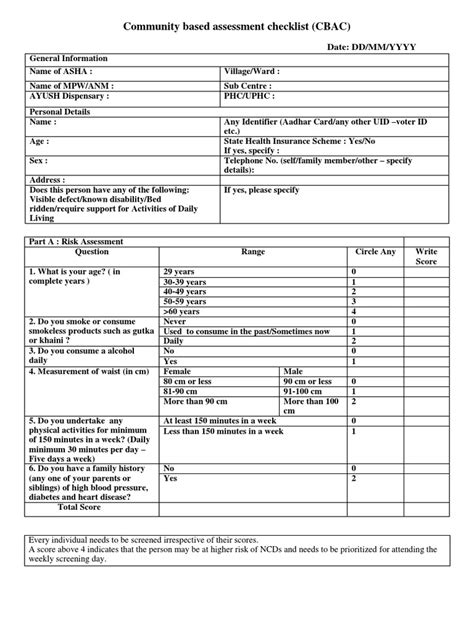 Community Based Assessment Checklist Cbac Form Pdf Hand Tuberculosis