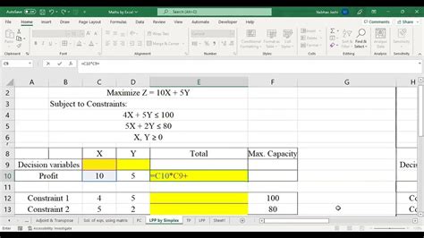 solution to linear programming problem using excel youtube