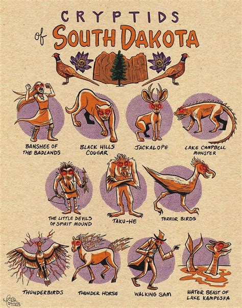 Famous Cryptids Of South Dakota Print Etsy Mythological Creatures