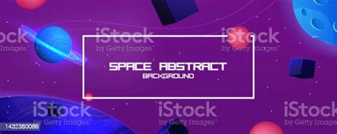 별과 행성과 3d 모양 큐브와 구체가있는 공간 추상적 인 배경 벡터 배너 과학에 대한 스톡 벡터 아트 및 기타 이미지 과학
