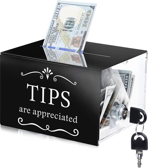 Tip Jars For Money 6 X 4 X 5 Inch Acrylic Tip Collection Box With Lock