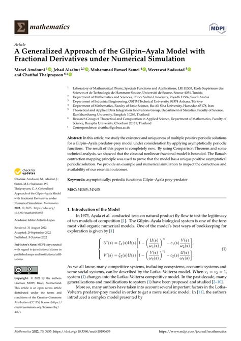 Pdf A Generalized Approach Of The Gilpin Ayala Model With Fractional Derivatives Under