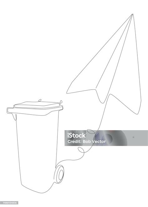 쓰레기통이 있는 종이 비행기의 연속 라인 하나 가는 선 그림 벡터 개념입니다 등고선 그리기 창의적인 아이디어 감소에 대한 스톡 벡터 아트 및 기타 이미지 Istock