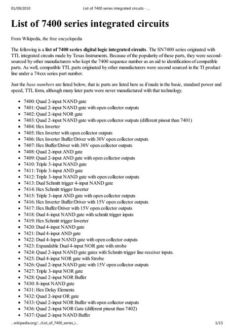 List Of 7400 Series Integrated Circuits