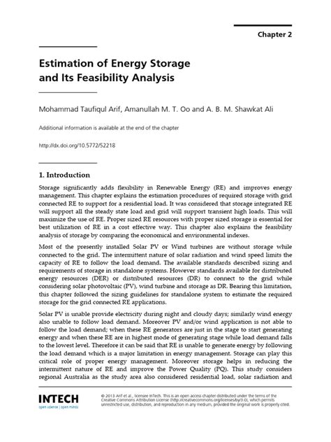 Intech Estimation Of Energy Storage And Its Feasibility Analysis Pdf