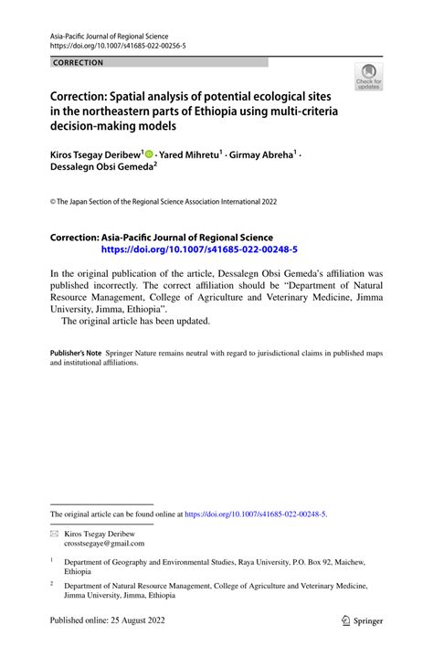 Pdf Correction Spatial Analysis Of Potential Ecological Sites In The