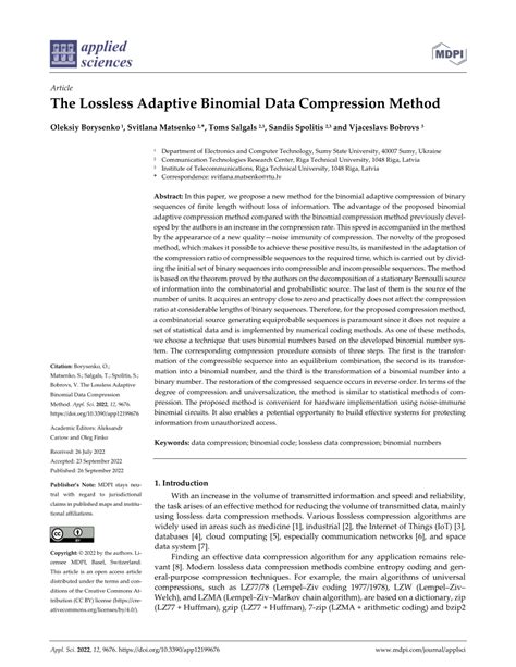 Pdf The Lossless Adaptive Binomial Data Compression Method