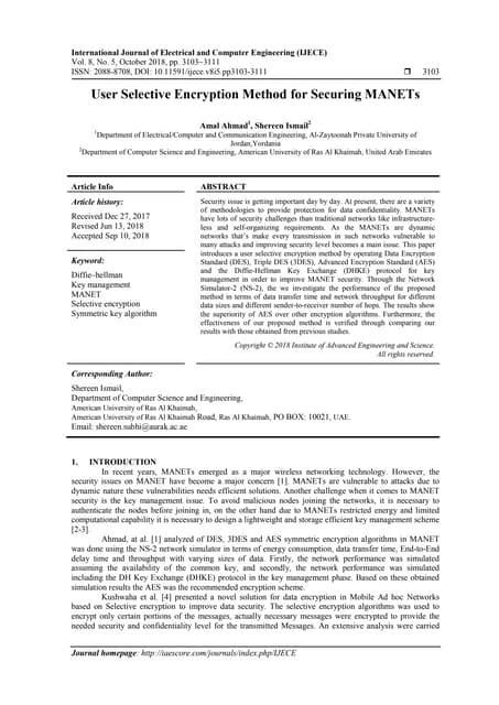 User Selective Encryption Method For Securing Manets Pdf