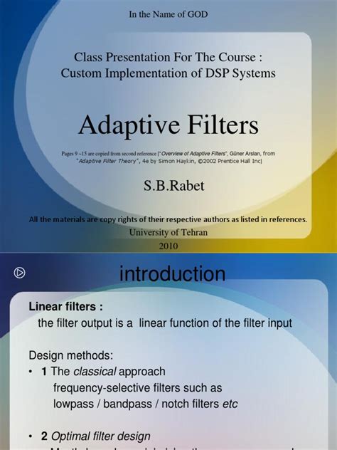 Adaptive Filters Digital Signal Processing Telecommunications