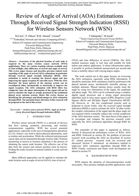 Pdf Review Of Angle Of Arrival Aoa Estimations Through Received Signal Strength Indication