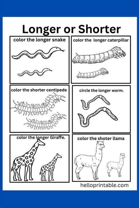 Longer Or Shorter Compare Lengths Worksheets