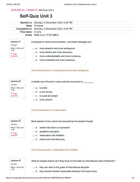 Self Quiz Unit Self Quiz PM Self Quiz Unit Attempt Review Home Studocu
