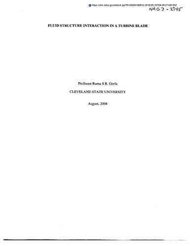 Fluid Structure Interaction In A Turbine Blade By National Aeronautics