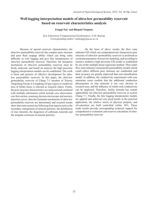 Pdf Well Logging Interpretation Models Of Ultra Low Permeability Reservoir Based On Reservoir