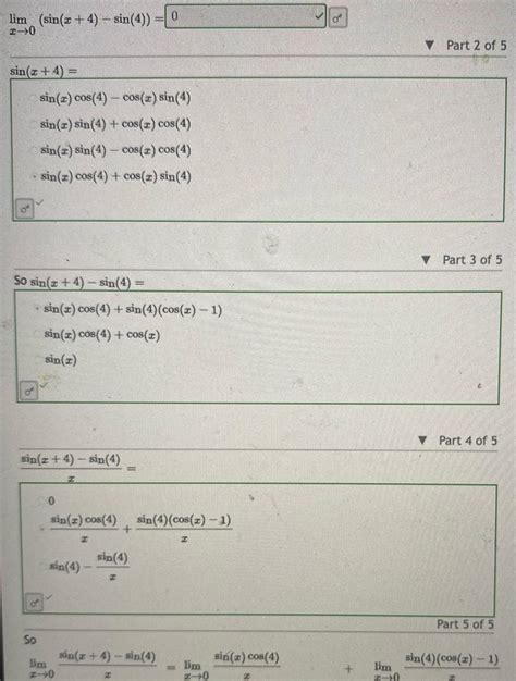 Answered Lim Sin X 4 Sin 4 0 H 0 Sin X 4 Sin A Cos 4 Cos X Sin 4 Sin Kunduz