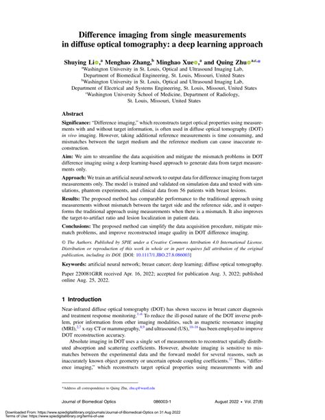Pdf Difference Imaging From Single Measurements In Diffuse Optical