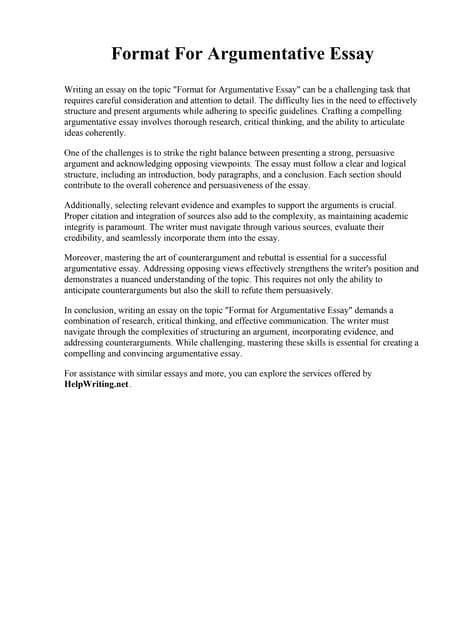 Argumentative Essay Format Sample Pdf
