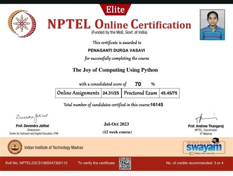 Durgavasavi Penaganti On Linkedin Nptel Python Elite