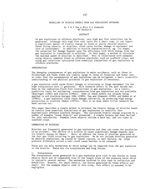Pdf Modelling Of Missile Energy From Gas Explosion Offshore