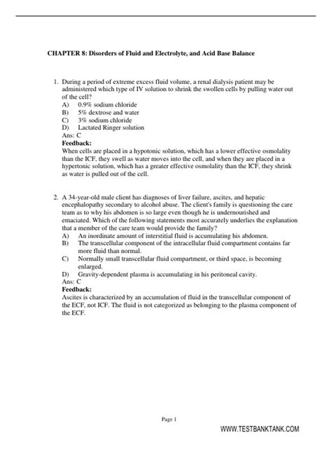 Porths Pathophysiology 10th Edition Ch 8 Disorders Of Fluid And Electrolyte And Acid Base