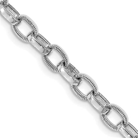 Solid 14k White Gold 20 Inch 5mm Hand Polished With Ridged Edge Fancy