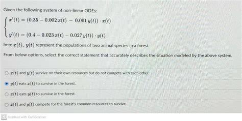 solved given the following system of non linear odes