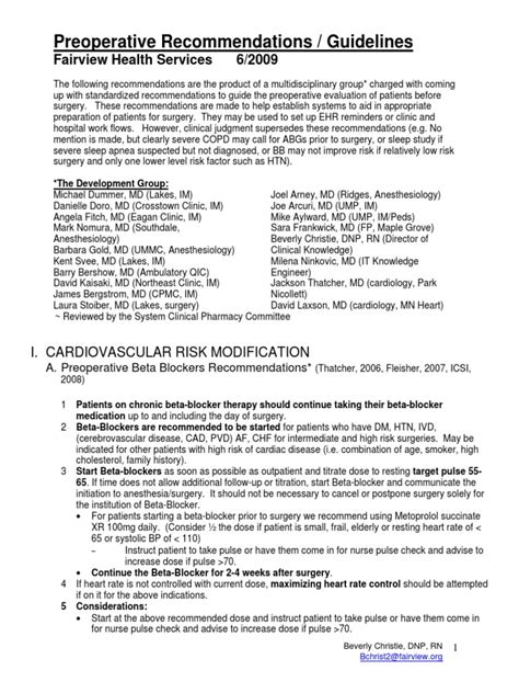 Pre Op Guidelines Pdf Surgery Cardiology