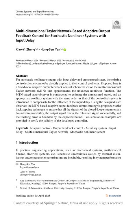 Multi Dimensional Taylor Network Based Adaptive Output Feedback Control