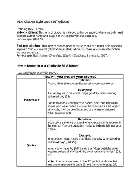 Mla Citation Style Guide Pdf Citation Lecture