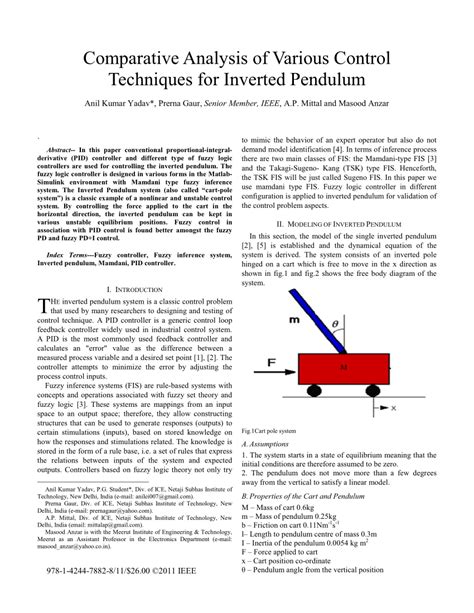 Pdf Comparative Analysis Of Various Control Techniques For Inverted Pendulum