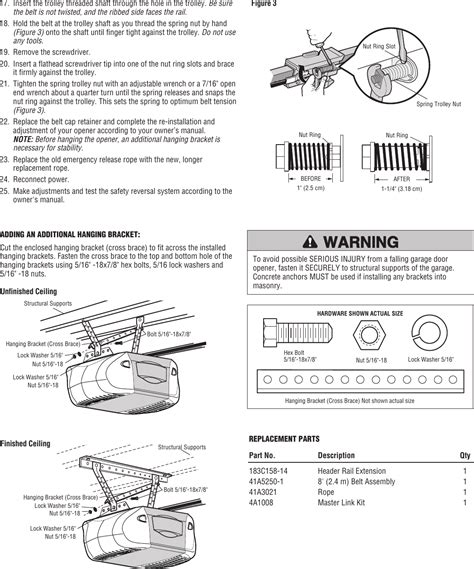 Chamberlain 8808Cb For Belt Drive Operators Users Manual Eight Foot Rail Extension Kit