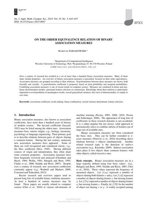 pdf on order equivalence relation of binary association measures