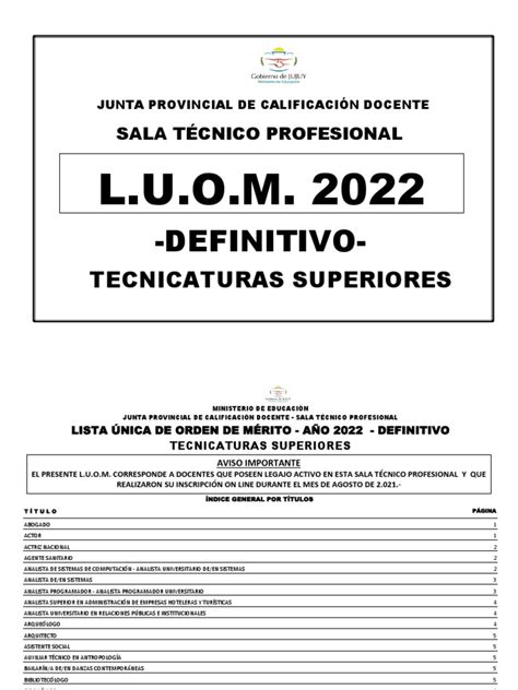 Luom Definitivo Tecnicaturas Superiores 2022 Pdf Maestros Ingeniería