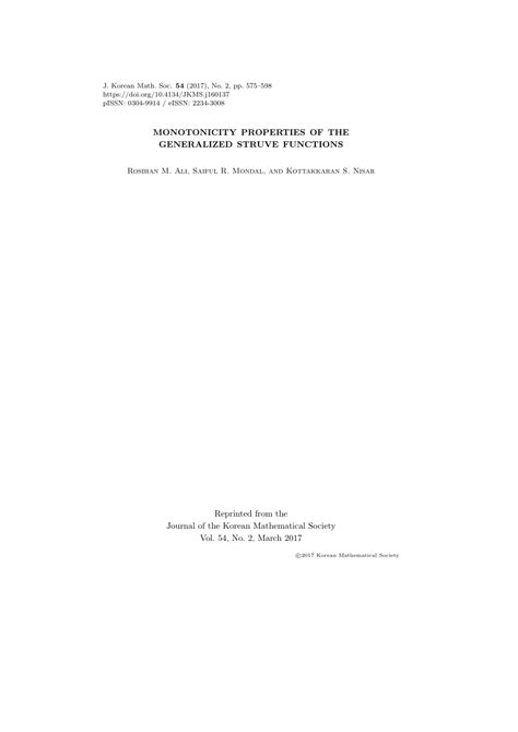 Pdf Monotonicity Properties Of The Generalized Struve Functions