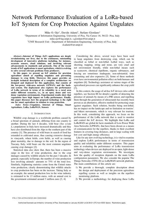 pdf network performance evaluation of a lora based iot system for