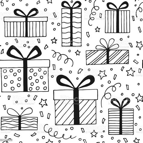 다른 활을 가진 선물 상자를 가진 이음새가 없는 무늬 손으로 그린 벡터 일러스트레이션 파티에 대한 스톡 벡터 아트 및 기타
