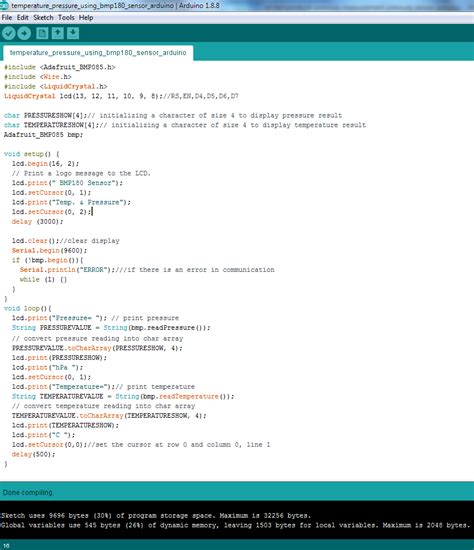 IoT Project Of Temperature And Pressure Measurement Using Pressure Sensor BMP And Arduino