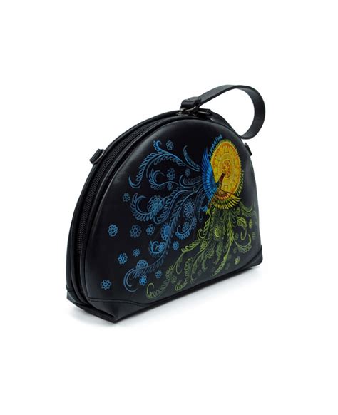 Косметичка сумочка чорна з розписом жар птиця з довгою ручкою розмір L