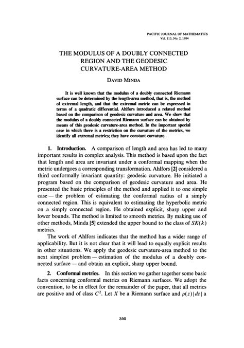 Pdf The Modulus Of A Doubly Connected Region And The Geodesic Curvature Area Method