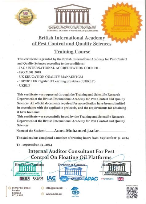 Amer Jaafar On Linkedin Internal Auditor Consultant For Pest Control On Floating Oil Platforms