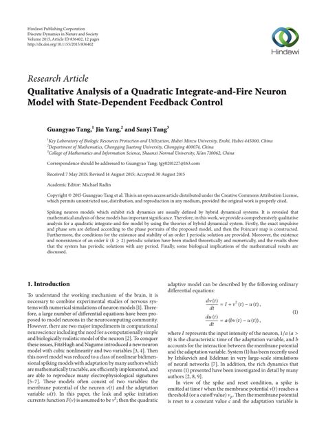 Pdf Qualitative Analysis Of A Quadratic Integrate And Fire Neuron Model With State Dependent
