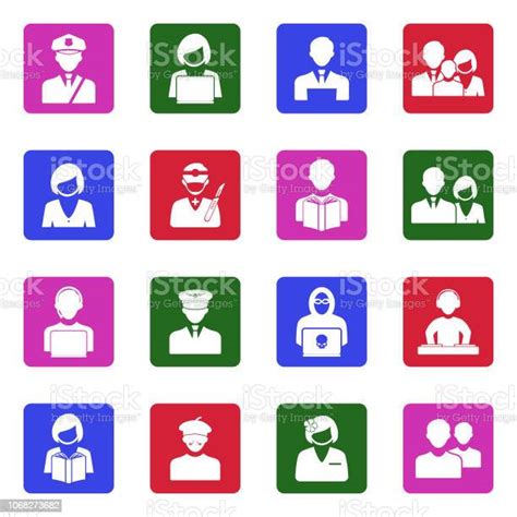 사람 아이콘입니다 3을 설정 합니다 광장에서 백색 평면 디자인입니다 벡터 일러스트입니다 경찰관에 대한 스톡 벡터 아트 및 기타