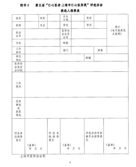 关于开展第五届仁心医者上海市仁心医师奖评选活动的通知 上海市医师协会网站