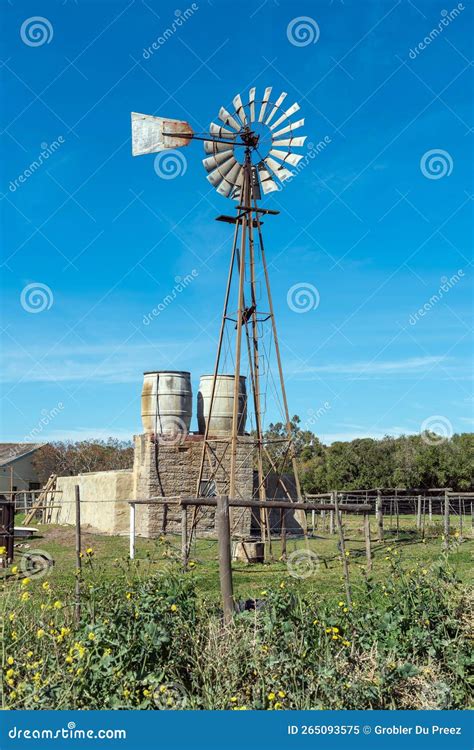 Windmill Water Tanks And Dam At Prinskraal Stock Image Image Of South Countryside 265093575