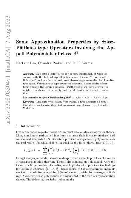 Pdf Some Approximation Properties By Sz Asz P{ U{a}}lt{ U{a}}nea Type Operators Involving The